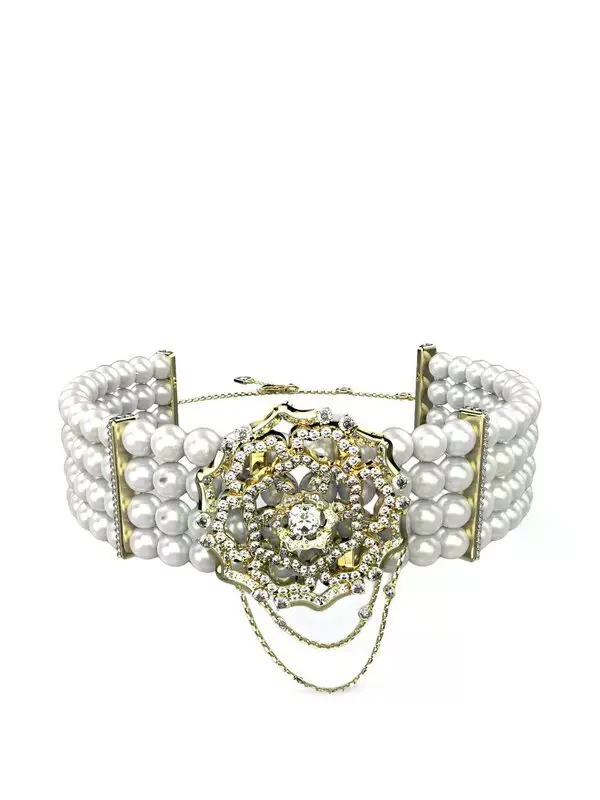 Guess Peony Pearl Choker Necklace - Gold