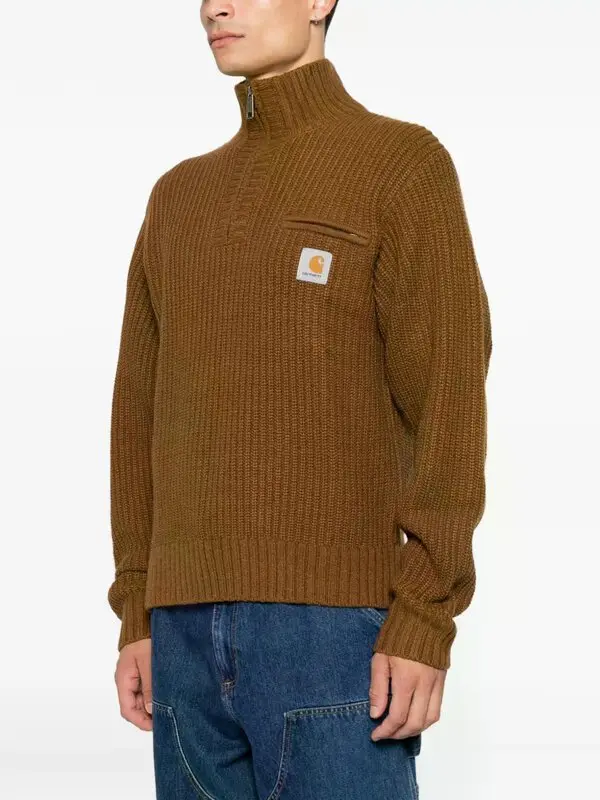 Carhartt Work In Progress Ribbed Quarter-zip Sweater - Brown