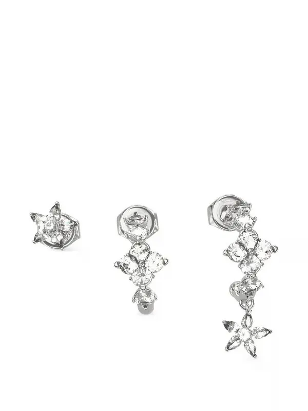 Guess Crystal Flower-motif Earrings Set - Silver