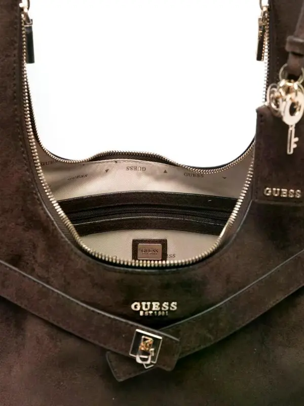 Guess Suede-finish Buckle-detail Shoulder Bag