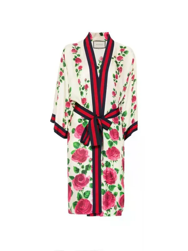 Gucci Floral-print Belted Kimono - Neutrals