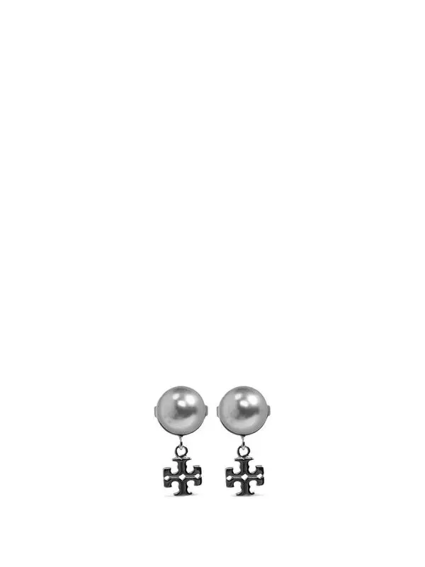Tory Burch Double T Glass-pearl Earrings - Silver