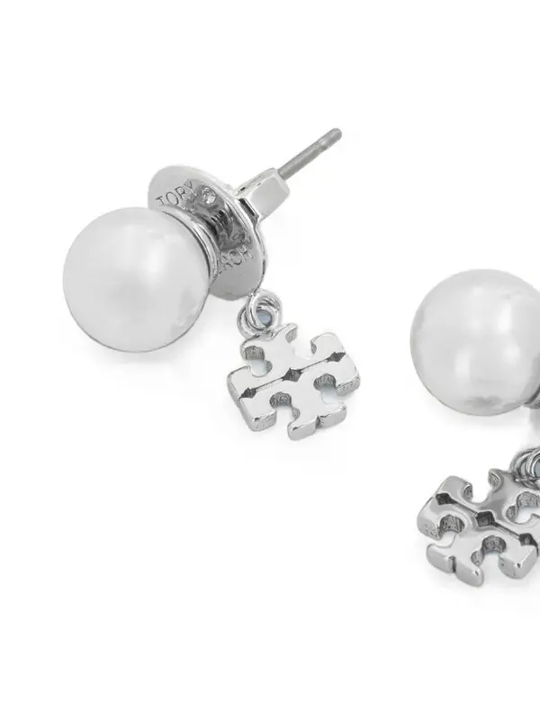 Tory Burch Double T Glass-pearl Earrings - Silver