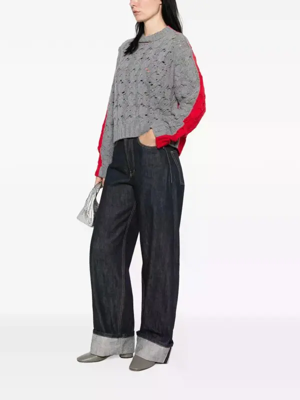 CIRCUS HOTEL Cable-knit Distressed Sweater