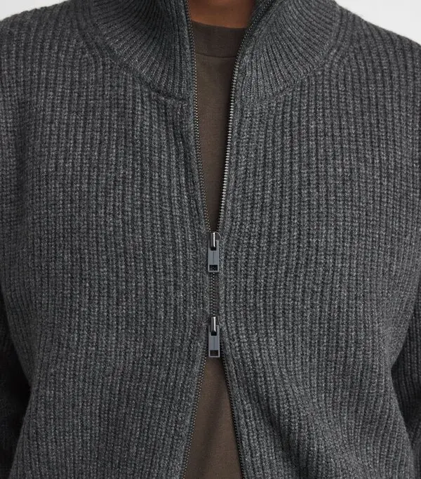 YVES SALOMON Wool-cashmere Ribbed High-neck Cardigan