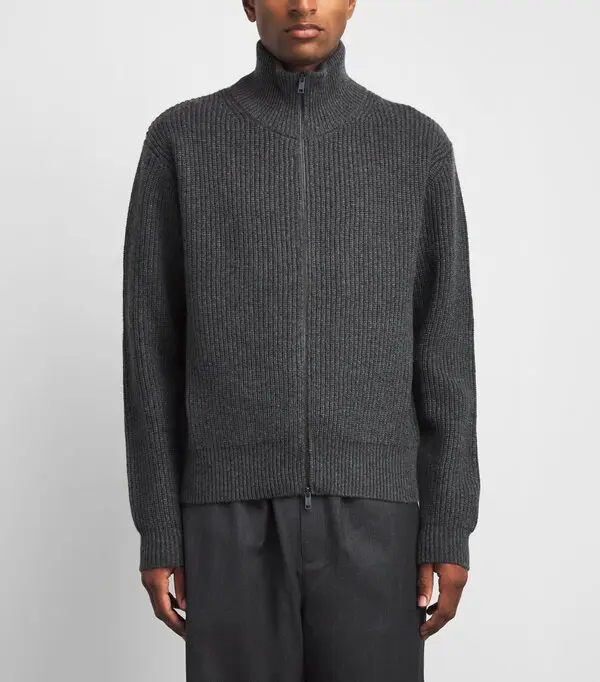 YVES SALOMON Wool-cashmere Ribbed High-neck Cardigan