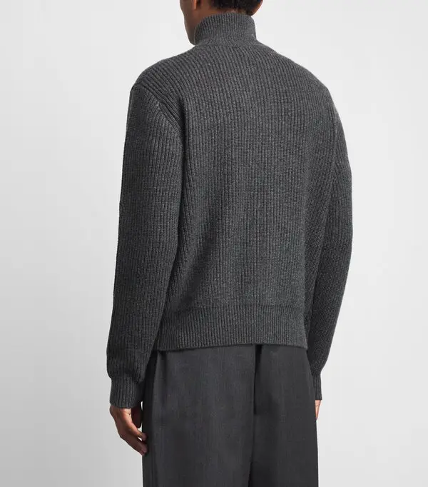 YVES SALOMON Wool-cashmere Ribbed High-neck Cardigan