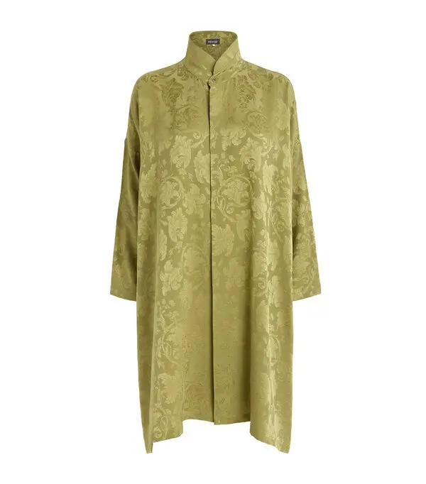 Eskandar Silk Double-stand Collar Shirt - Green