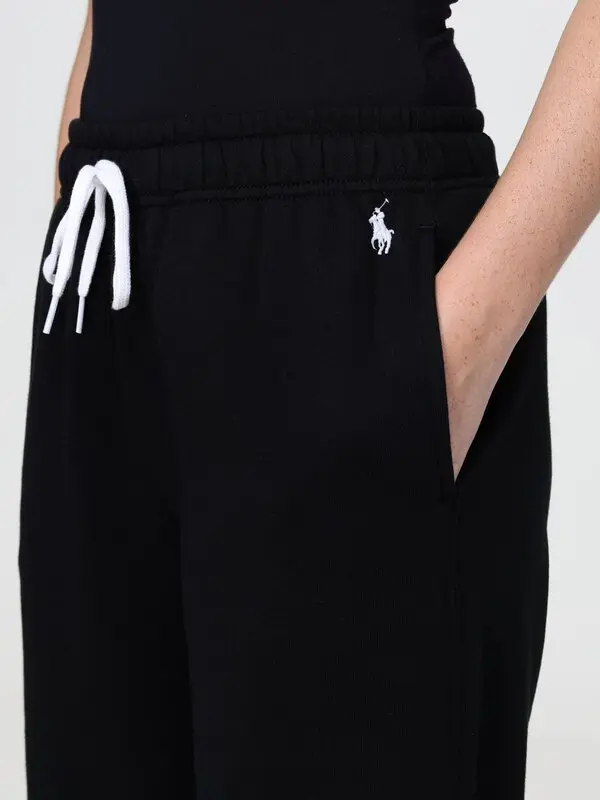 Polo Ralph Lauren Wide Leg High-waisted Jogging Pants In Cotton - Black