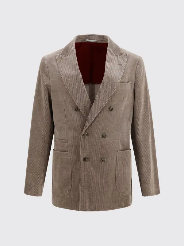 Brunello Cucinelli Double-breasted Corduroy Velvet Blazer With Lapels