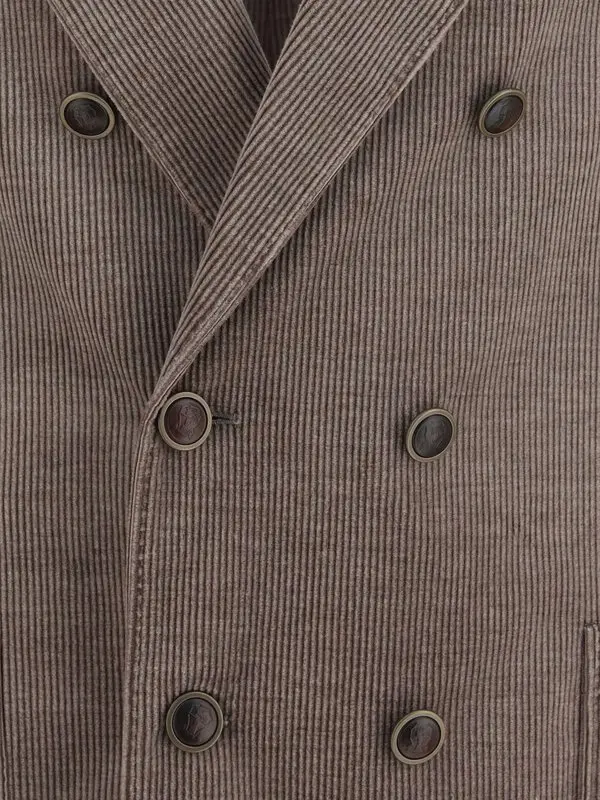 Brunello Cucinelli Double-breasted Corduroy Velvet Blazer With Lapels