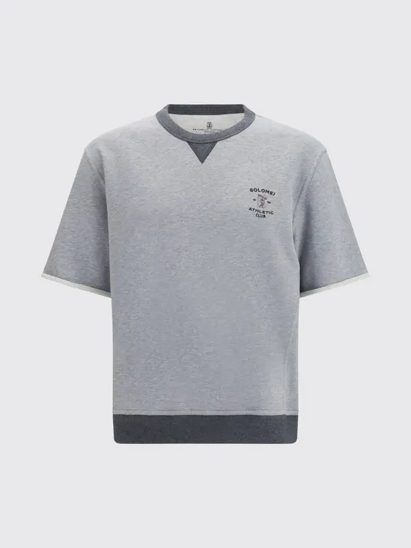 Brunello Cucinelli Short-sleeved Cotton Crewneck Sweatshirt With Embroidered Logo