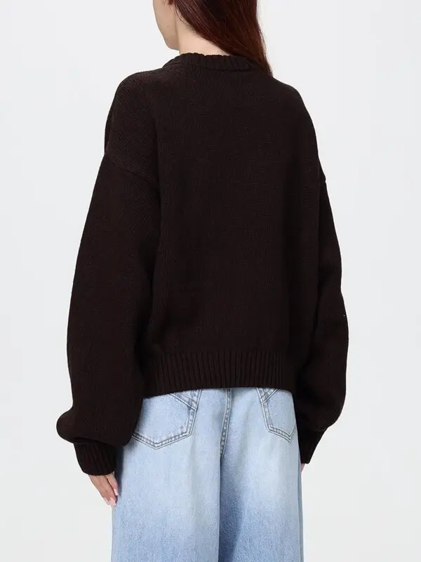 ROTATE BY BIRGER CHRISTENSEN Relaxed Fit Wool Crewneck Sweater With Contrasting Jacquard Logo