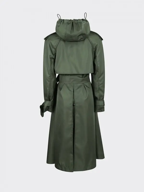 Burberry Knee-length Double-breasted Nylon Trench Coat With Hood And Adjustable Belt