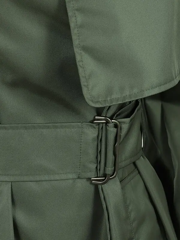 Burberry Knee-length Double-breasted Nylon Trench Coat With Hood And Adjustable Belt