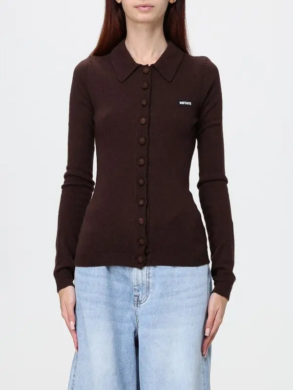 ROTATE BY BIRGER CHRISTENSEN Slim Fit Wool And Cashmere Knit Polo Shirt With Long Sleeves And Logo