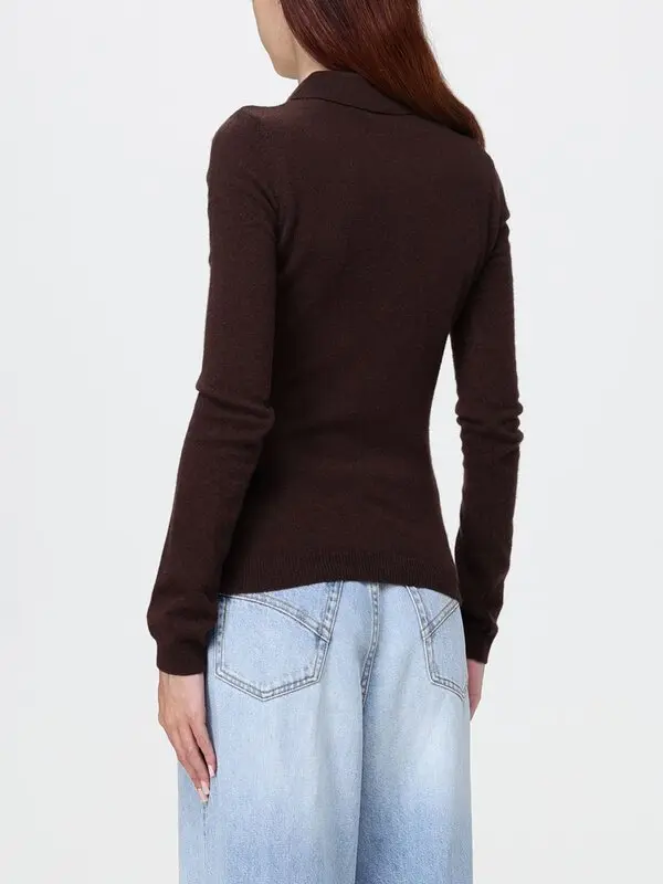 ROTATE BY BIRGER CHRISTENSEN Slim Fit Wool And Cashmere Knit Polo Shirt With Long Sleeves And Logo