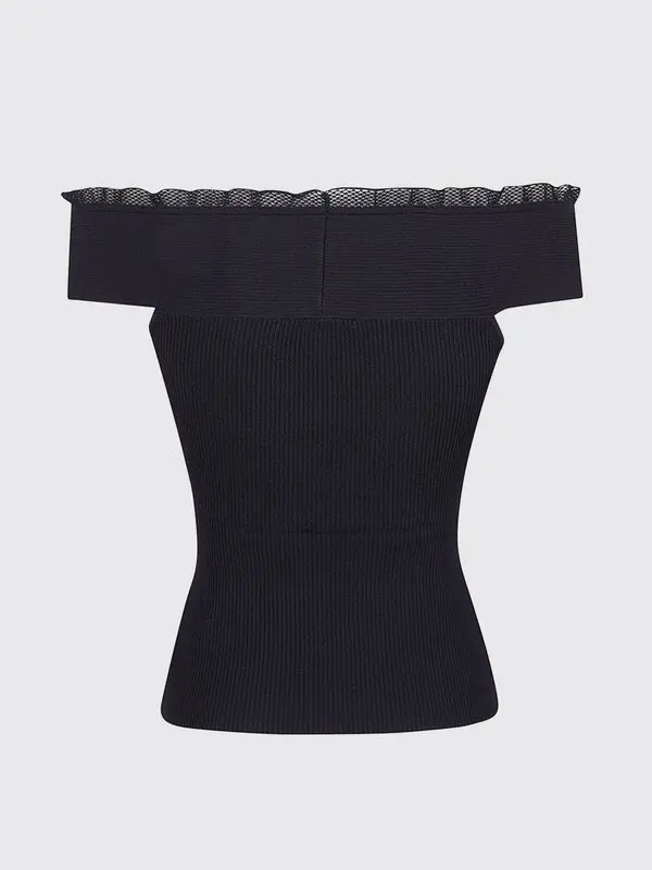 Elisabetta Franchi Off-the-shoulder Ribbed Knit Top With Metal Logo