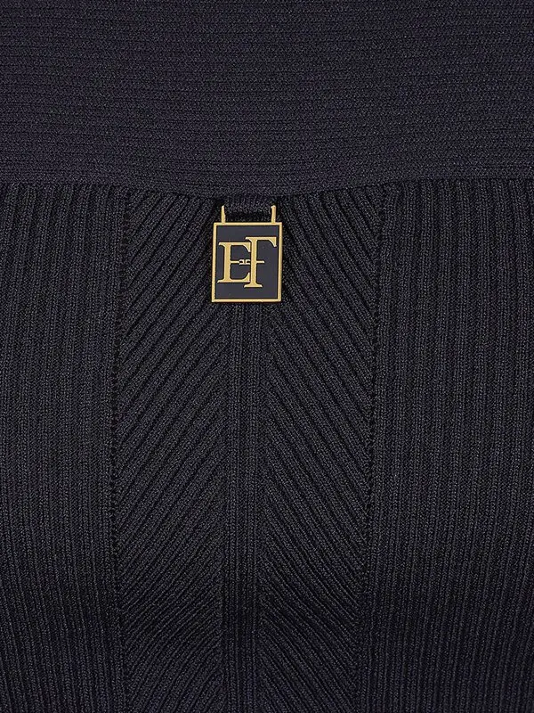 Elisabetta Franchi Off-the-shoulder Ribbed Knit Top With Metal Logo