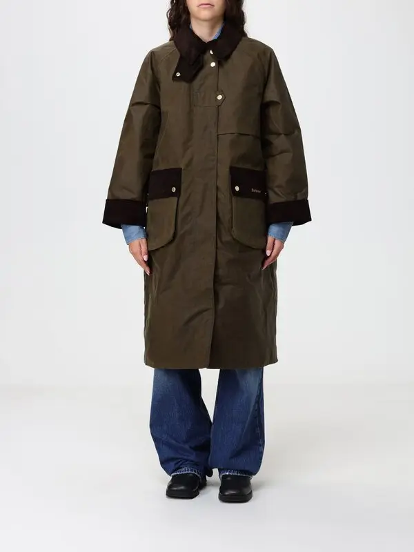Barbour Kirklees Long Waxed Cotton Jacket With Corduroy Collar
