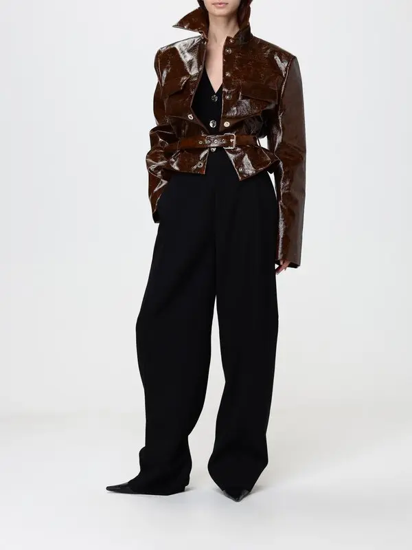 Sportmax Short Coated Cotton Patent-effect Jacket With Belt