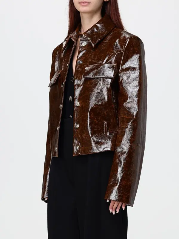 Sportmax Short Coated Cotton Patent-effect Jacket With Belt
