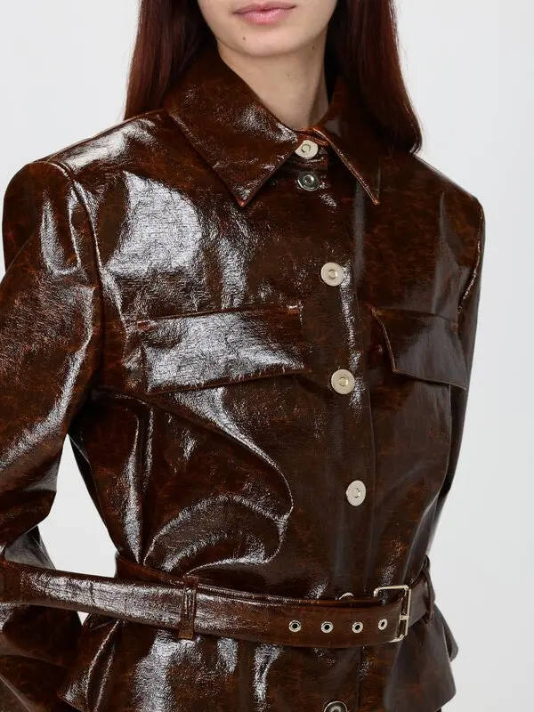Sportmax Short Coated Cotton Patent-effect Jacket With Belt