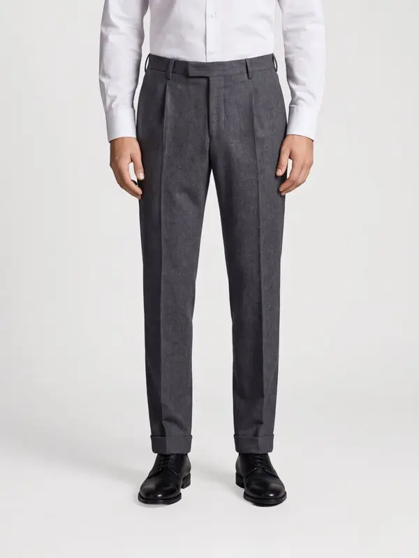 PT TORINO Master Slim Fit Pleated Wool Blend Tailored Trousers - Grey