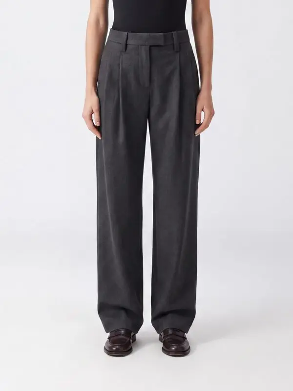 Brunello Cucinelli High-waisted Pleated Wool Wide-leg Trousers With Monili Detailing