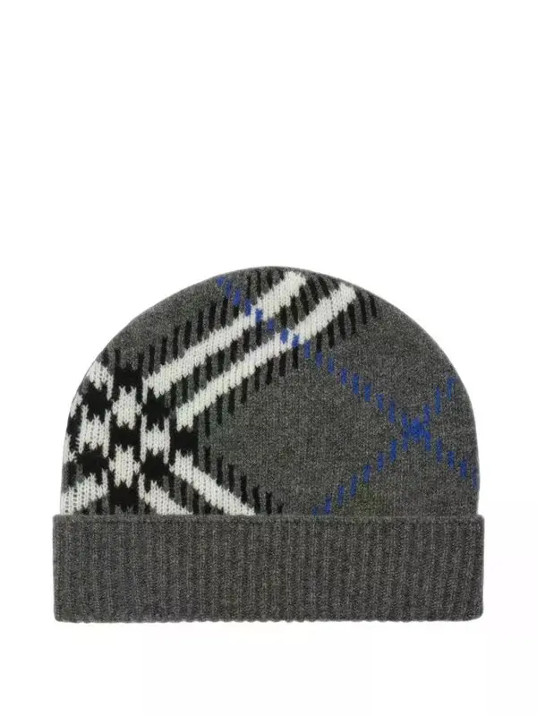 Burberry Check Cashmere-blend Beanie - Grey