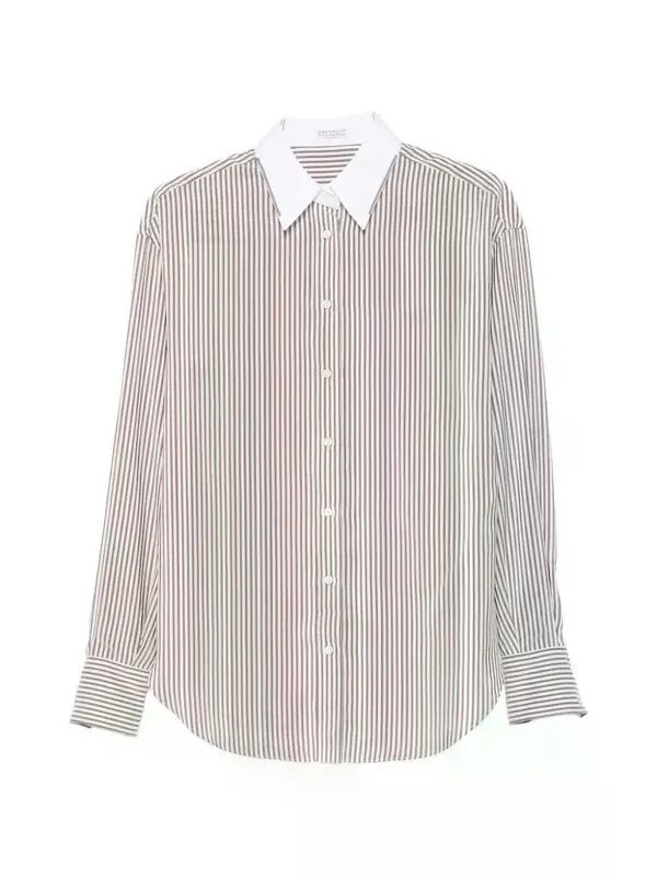 Brunello Cucinelli Monili Striped Silk Shirt