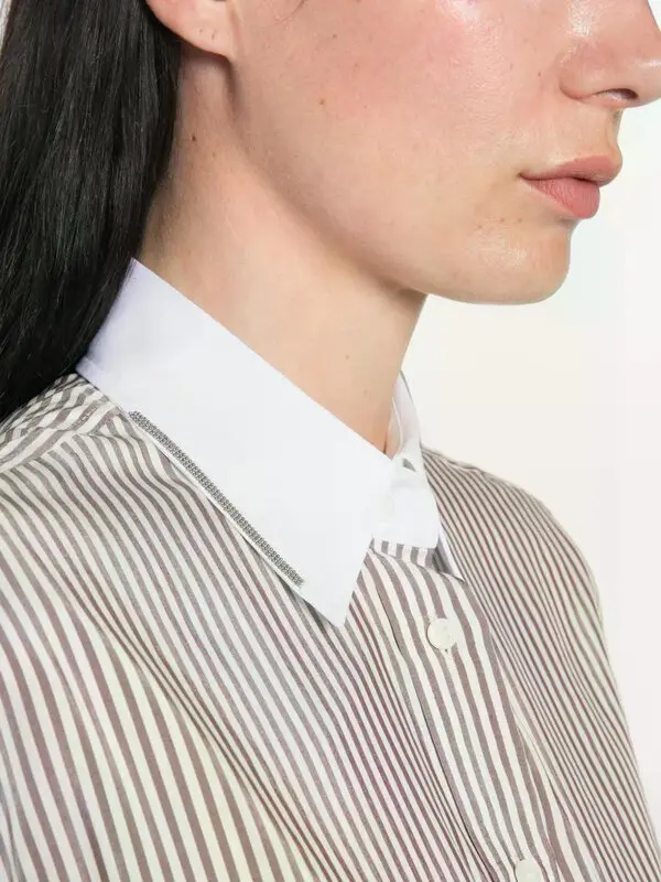 Brunello Cucinelli Monili Striped Silk Shirt