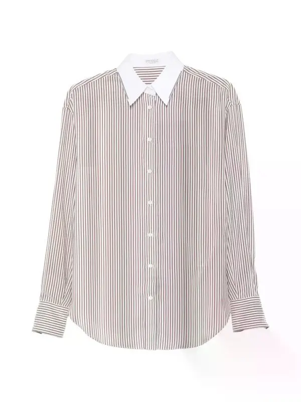 Brunello Cucinelli Striped Silk Shirt - Neutrals