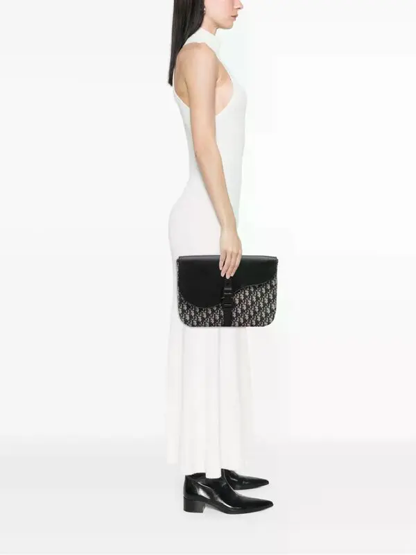Dior 2022 Oblique Canvas And Leather Saddle Pouch Clutch Bag