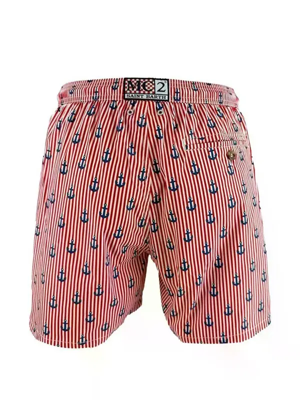 MC2 SAINT BARTH Anchor-print Striped Swim Shorts - Red