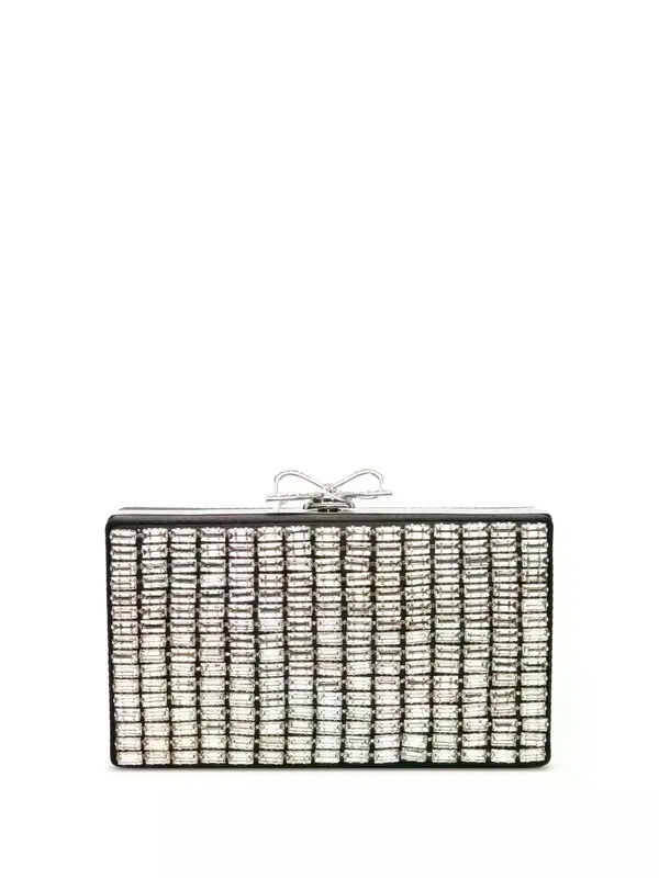 SELF-PORTRAIT Bow Crystal Embellished Clutch Bag - Silver