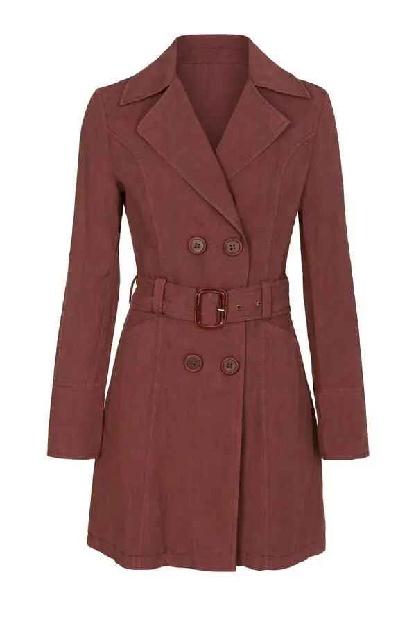 CONQUISTA Double-breasted Belted Trench Jacket In Washed Lyocell