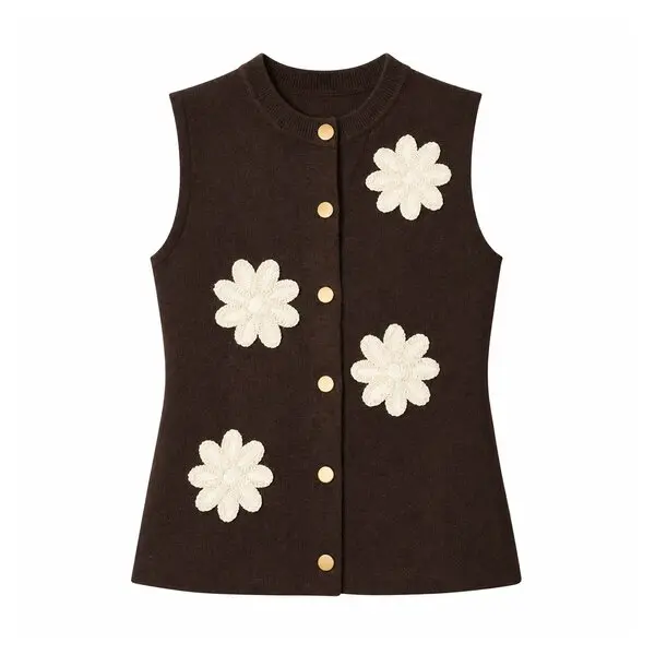 YUMI Flower Applique Knit Waistcoat