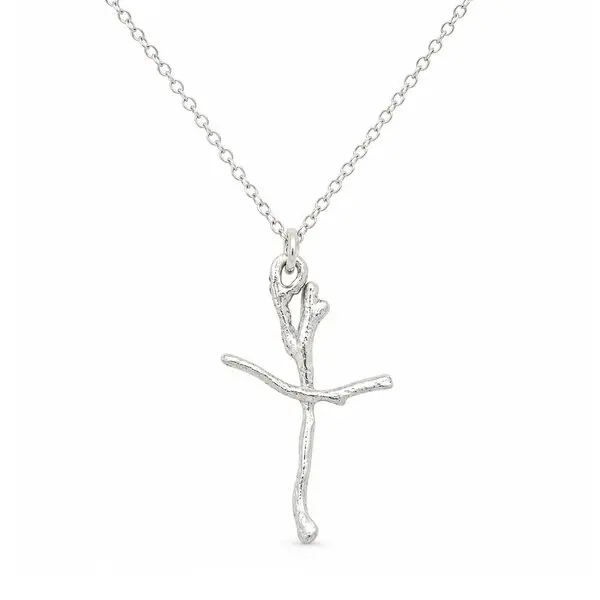 MOTHER NATURE JEWELRY Jasmine Cross Necklace, Handmade Minimalist Branch Pendant Nature Jewelry, Sterling - Silver