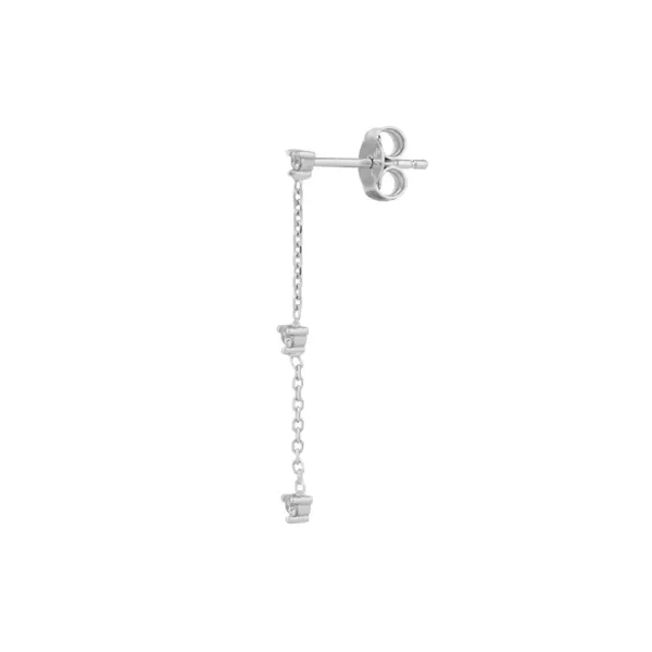 SPERO LONDON Fine Triple Diamond Drop Single Earring 14ct Solid White Gold - Silver