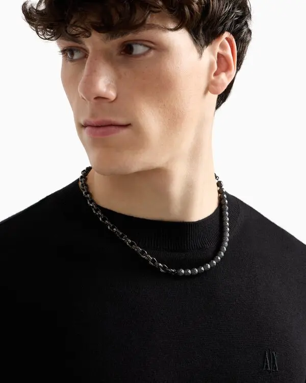 Armani Exchange Gunmetal Hematite Chain Necklace