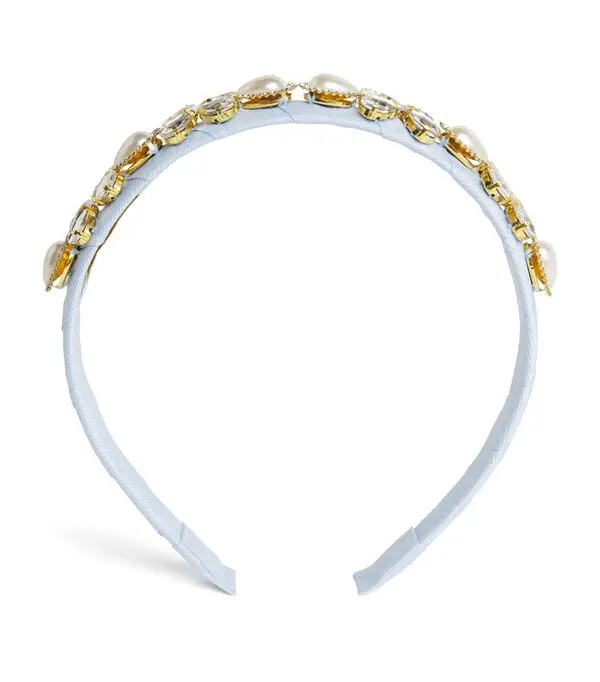 DAVID CHARLES Diamanté And Faux Pearl-embellished Headband - Blue