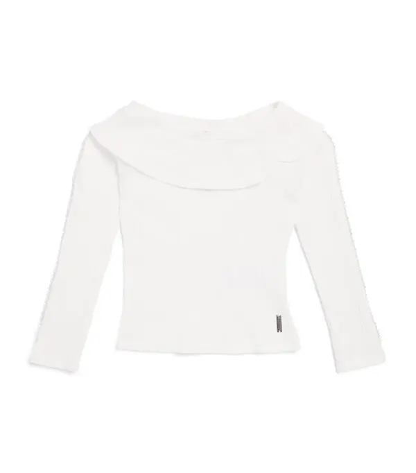 Monnalisa Pearl-trim Ruffle Sweater - Ivory
