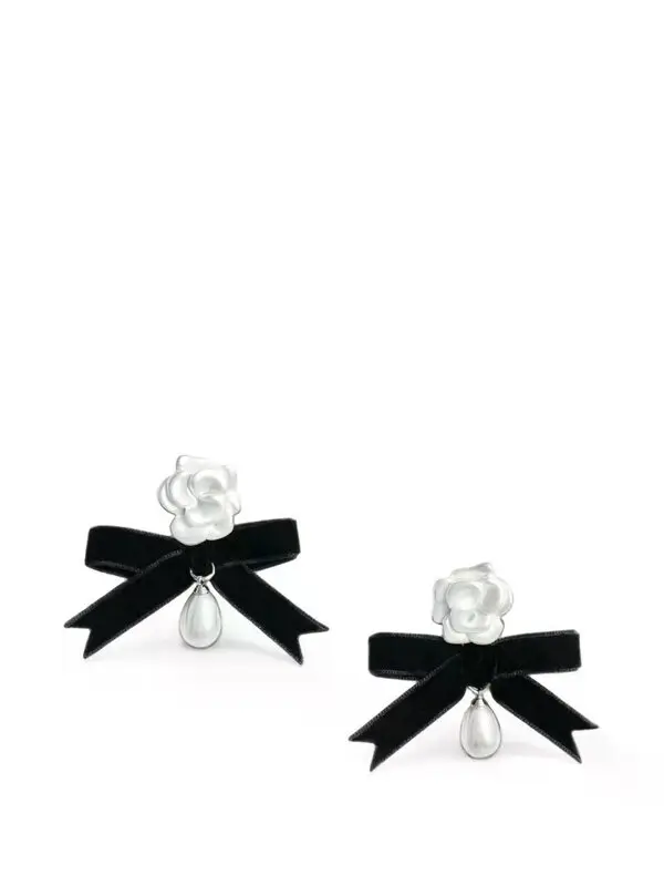 SELF-PORTRAIT Bow-detail Flower Earrings - Silver
