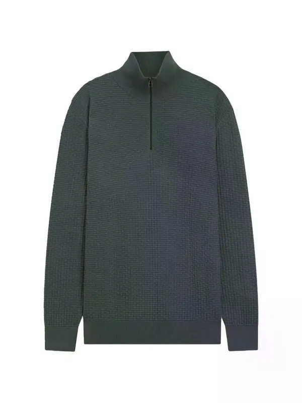 BOSS Waffle-knit Quarter-zip Sweater - Grey
