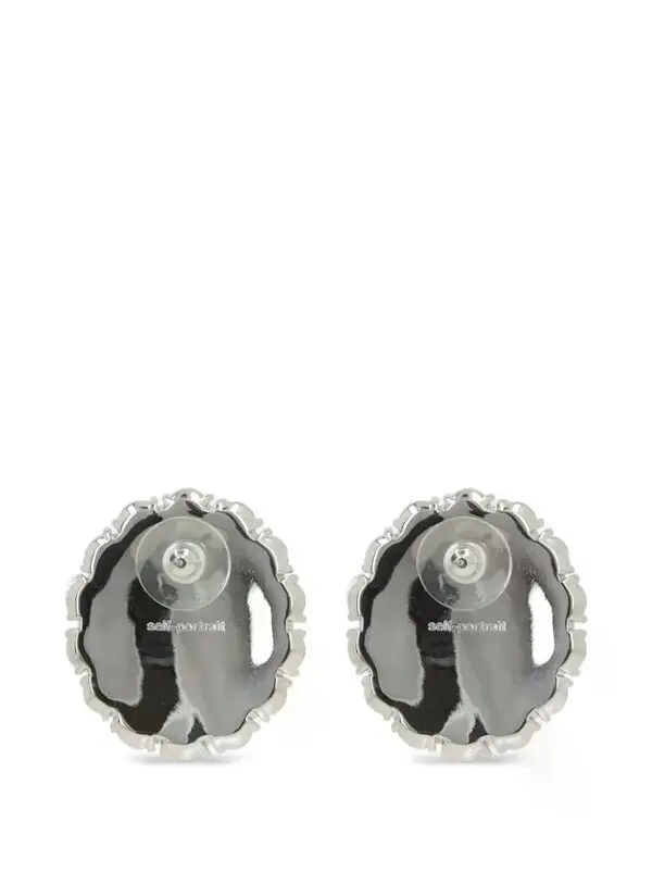 SELF-PORTRAIT Crystal-embellished Oval Earrings - Silver