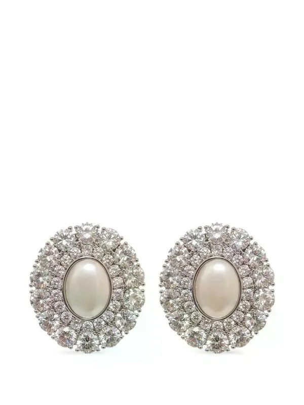 SELF-PORTRAIT Crystal-embellished Oval Earrings - Silver