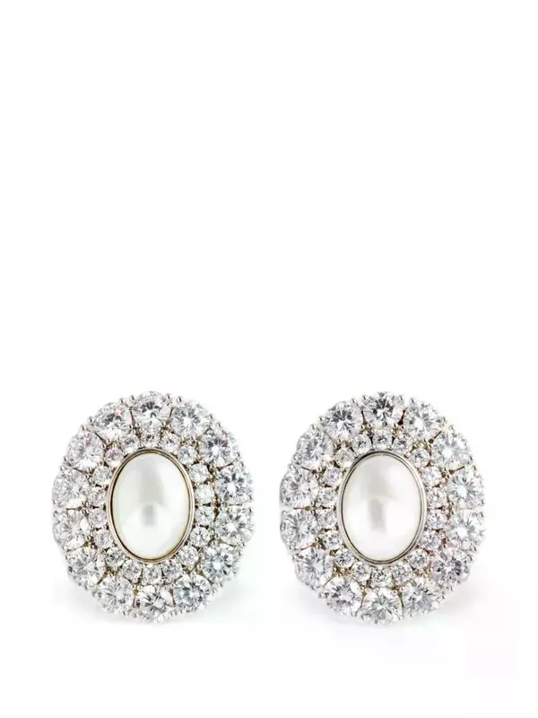 SELF-PORTRAIT Crystal-embellished Oval Earrings - Silver