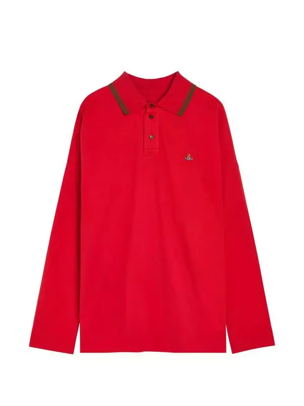 VIVIENNE WESTWOOD Orb-embroidered Long-sleeve Polo Shirt - Red