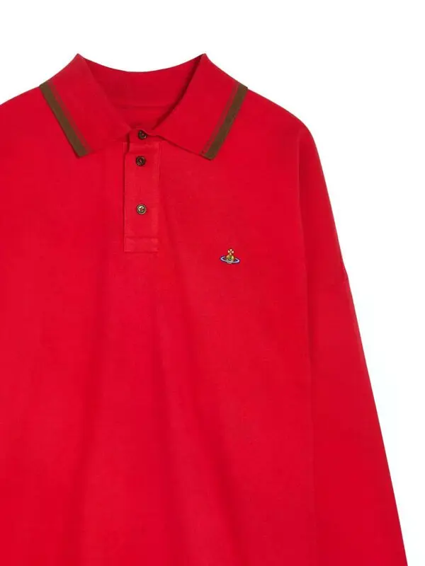 VIVIENNE WESTWOOD Orb-embroidered Long-sleeve Polo Shirt - Red